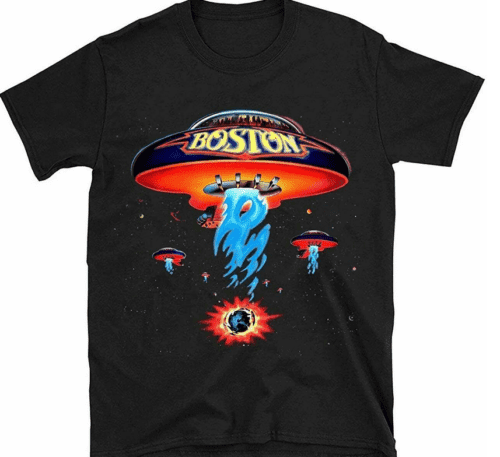 Boston Band Shirt Spaceship Rock Band Tee Funny Black Vintage Gift Men ...