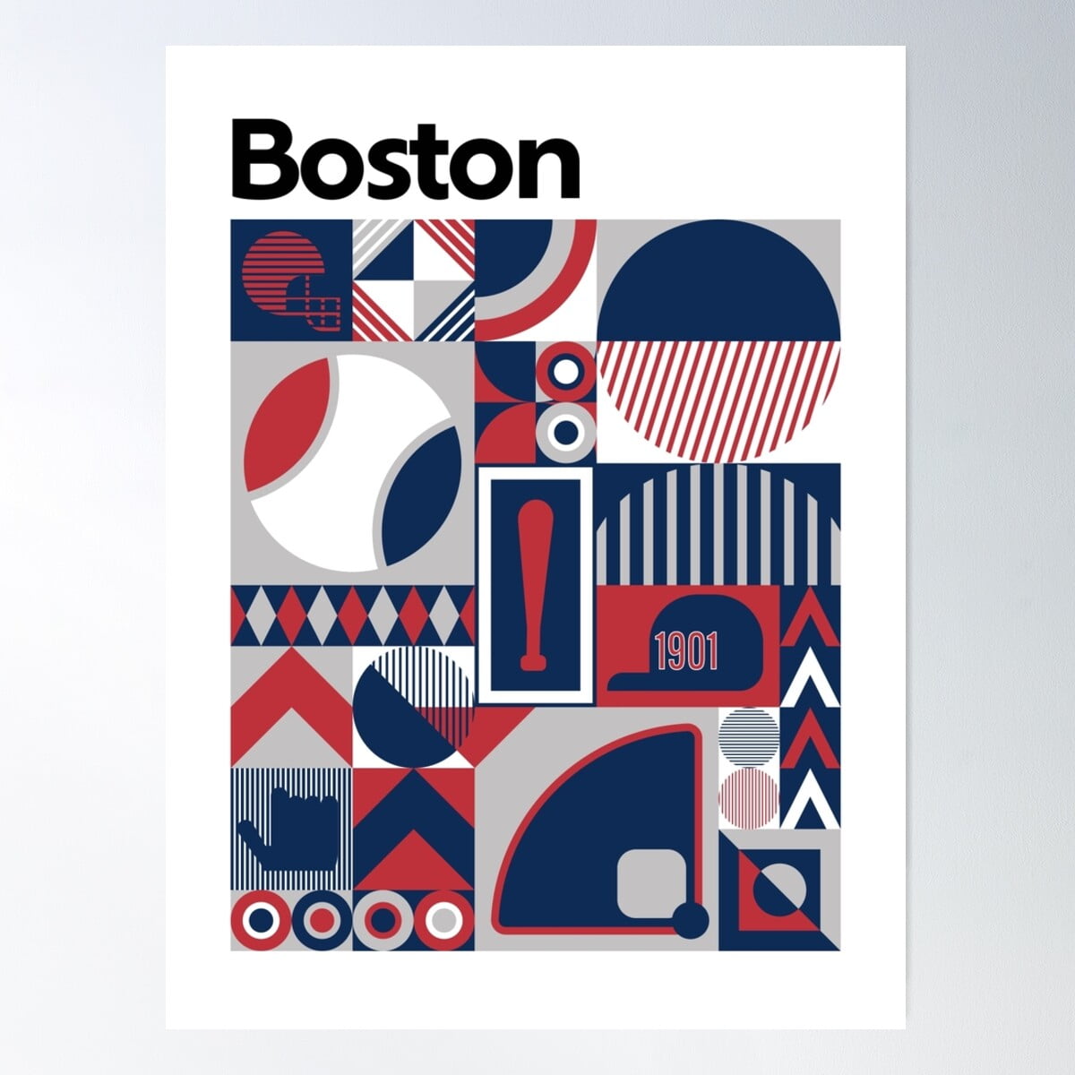 Boston Baseball Print, Minimalist Poster, Bauhaus City Art ...