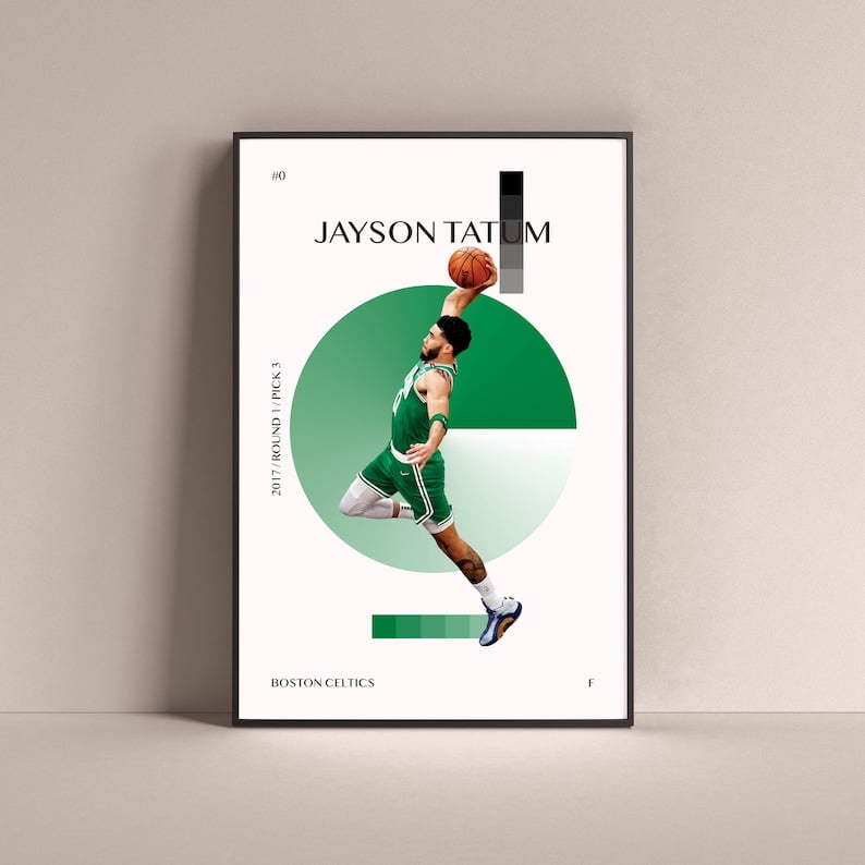 Boston Celtics NBA Player Jayson Tatum Poster Game Moment Wall Art Size ...
