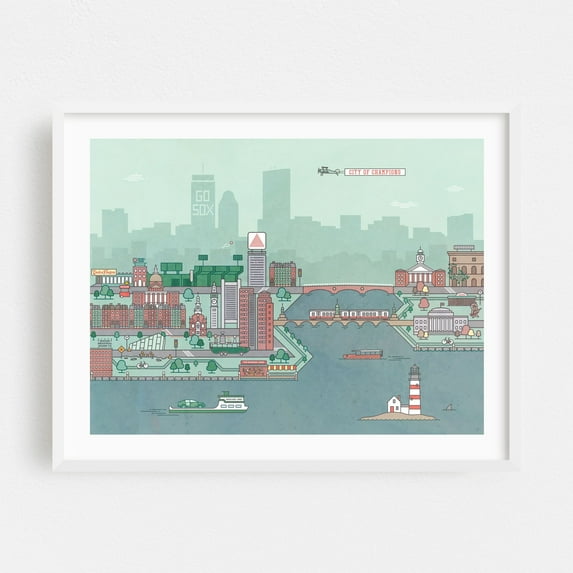 Boston, City of Champions - Boston Massachusetts Illustration Cityscape ...