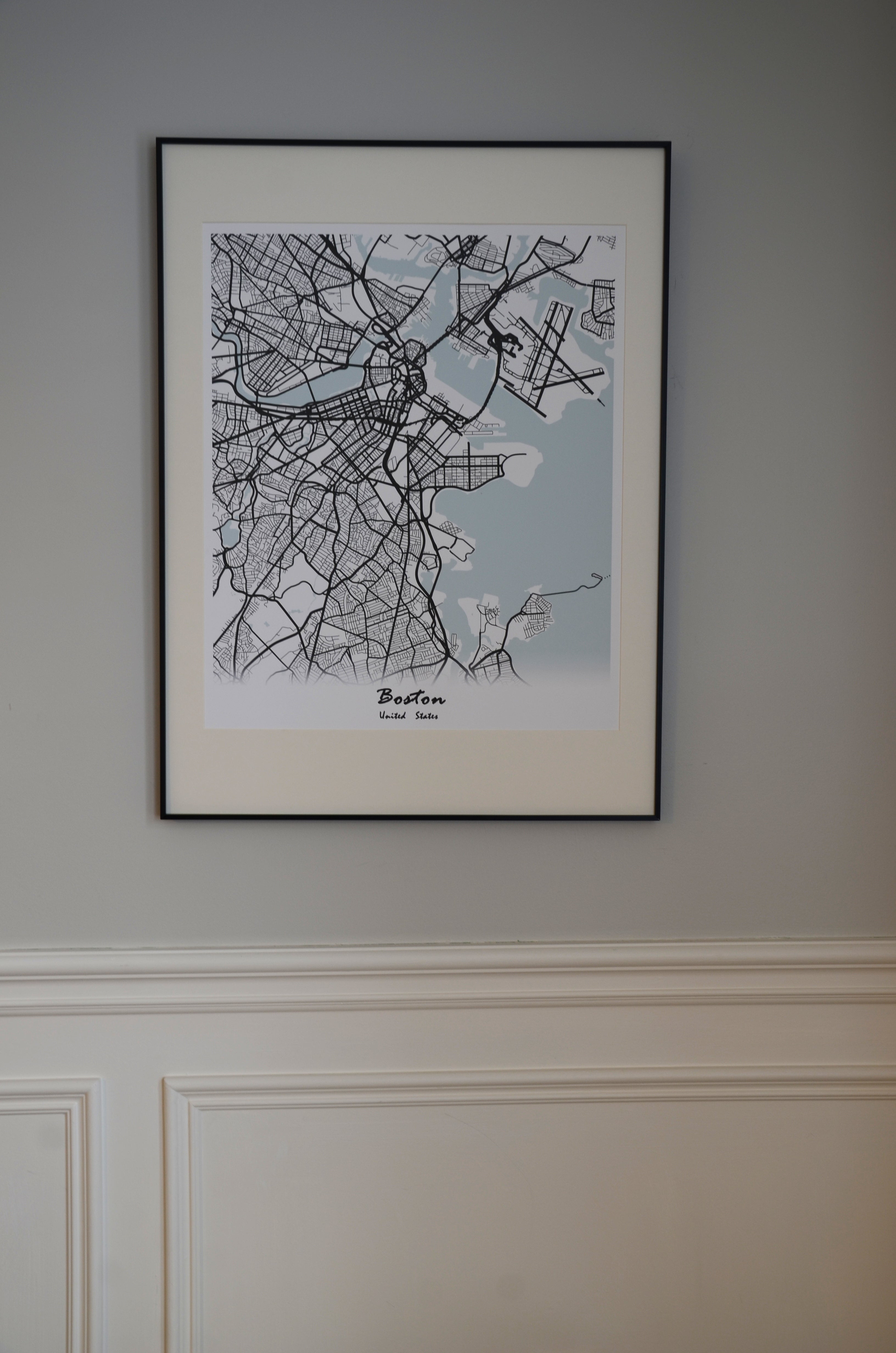 Boston City Print Map Wall Art with Frame - Walmart.com
