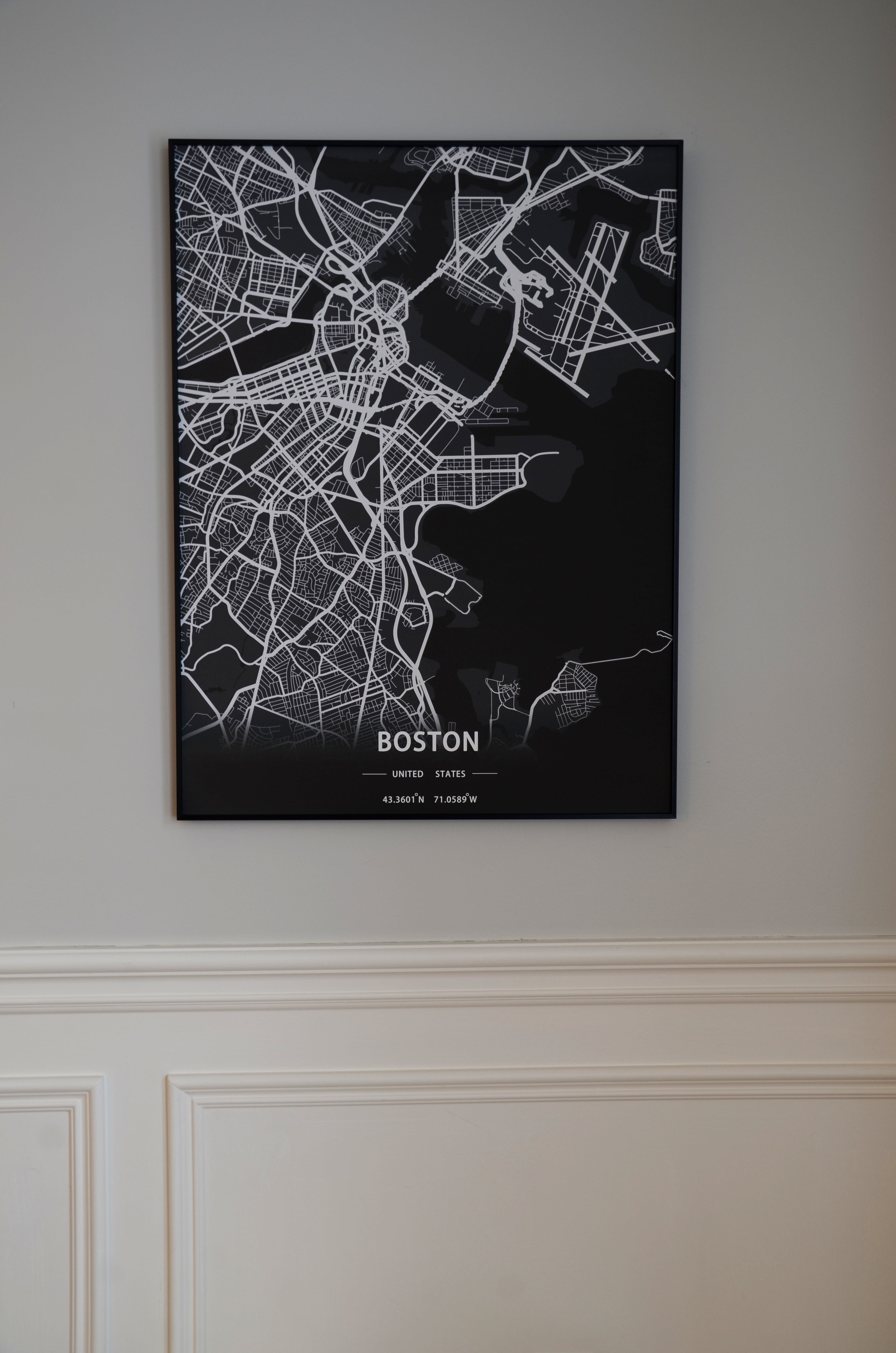 Boston City Print Map Wall Art with Frame - Walmart.com