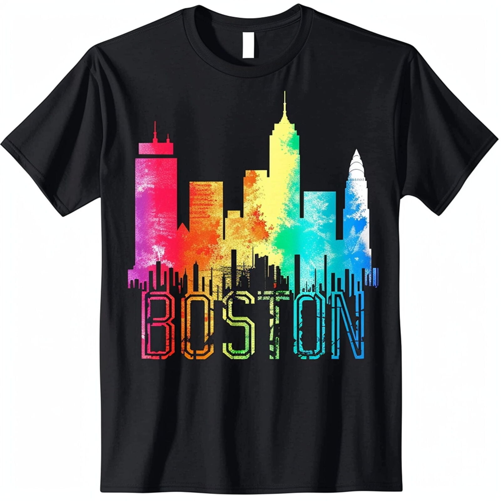 Boston City Skyline Black T Shirt Men's Urban Graphic Tee Unique Design ...