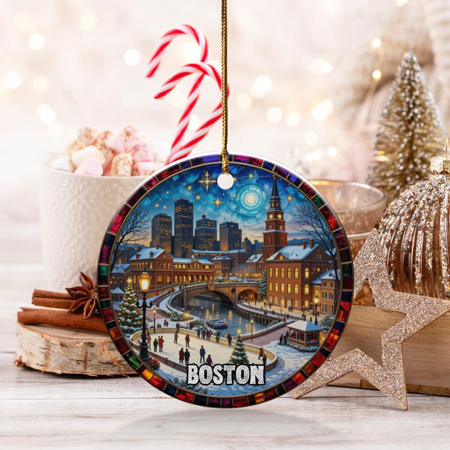 Boston Cityscape Ornament, Winter Scene, Holiday Decor, Skyline View ...