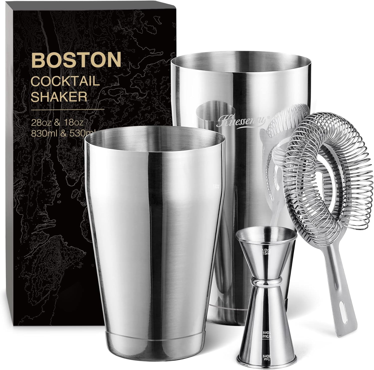 Boston Cocktail Shaker Set, 4-Piece Boston Shaker Shaker Set with 18oz ...