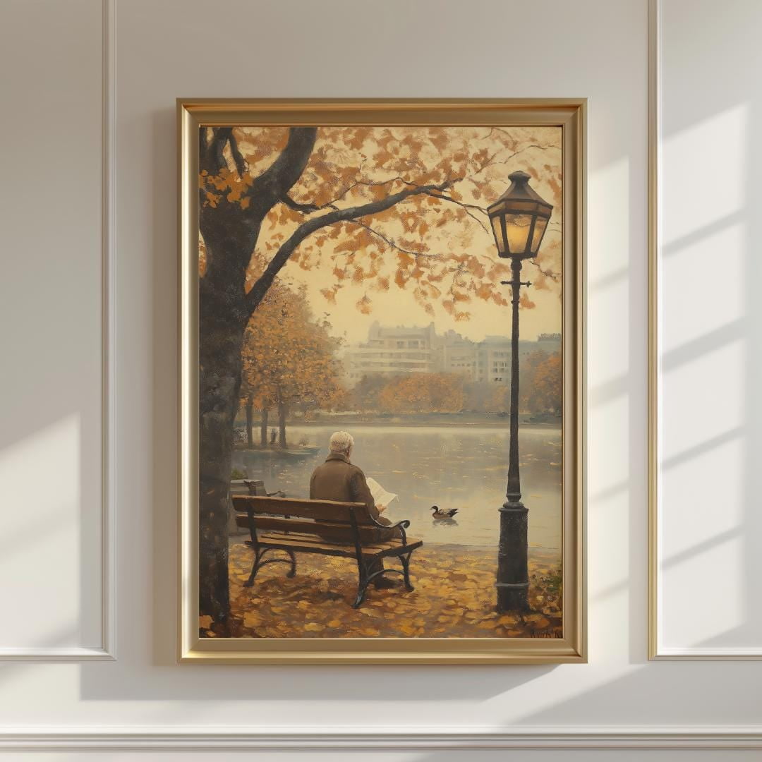 Boston Common Autumn Poster, Tranquil Park Scene Wall Art, Man Reading ...