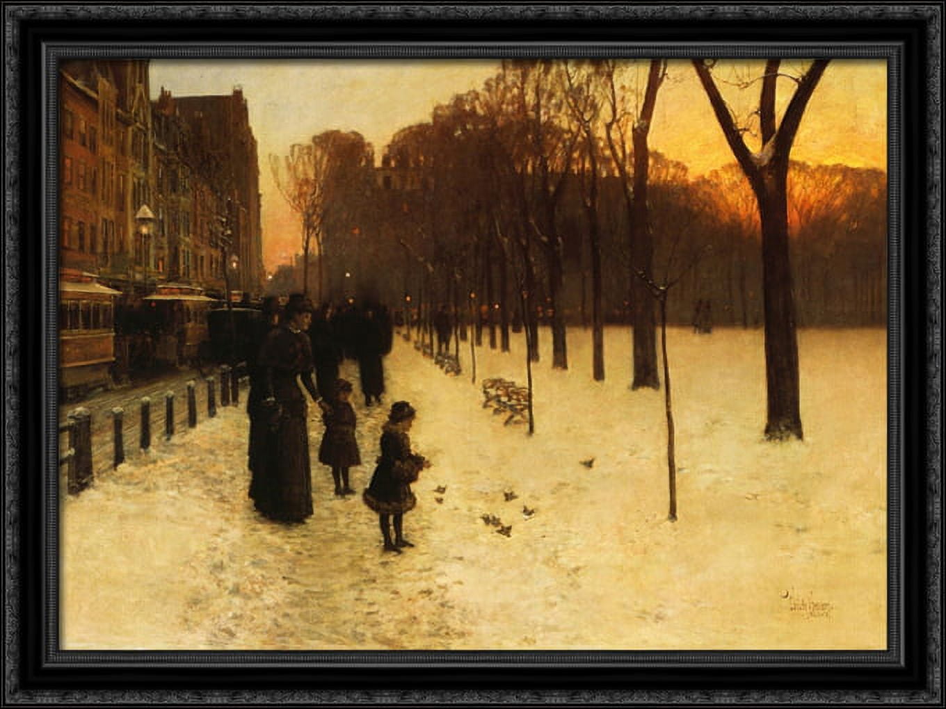 Boston Common at Twilight 38x28 Large Black Ornate Wood Framed Canvas ...