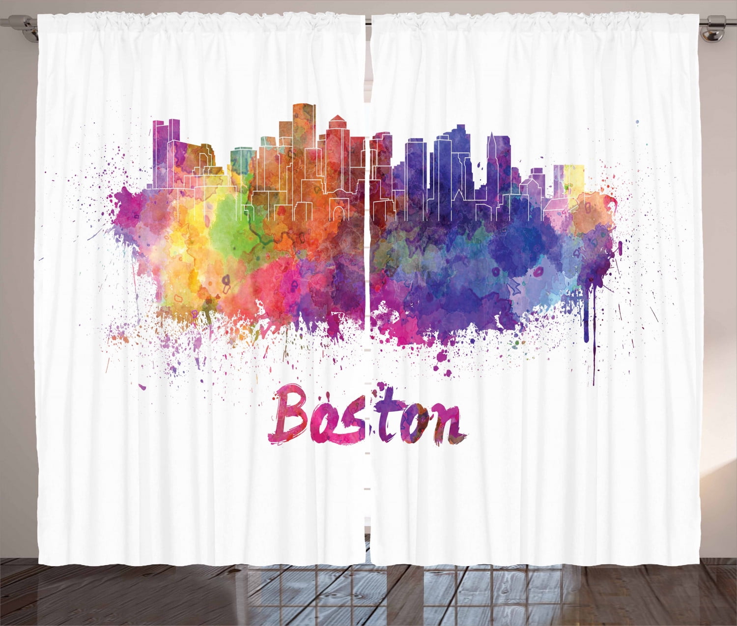 Ambesonne Boston Curtains 2 Panel Set, Ink Splattered Design, 108" x ...