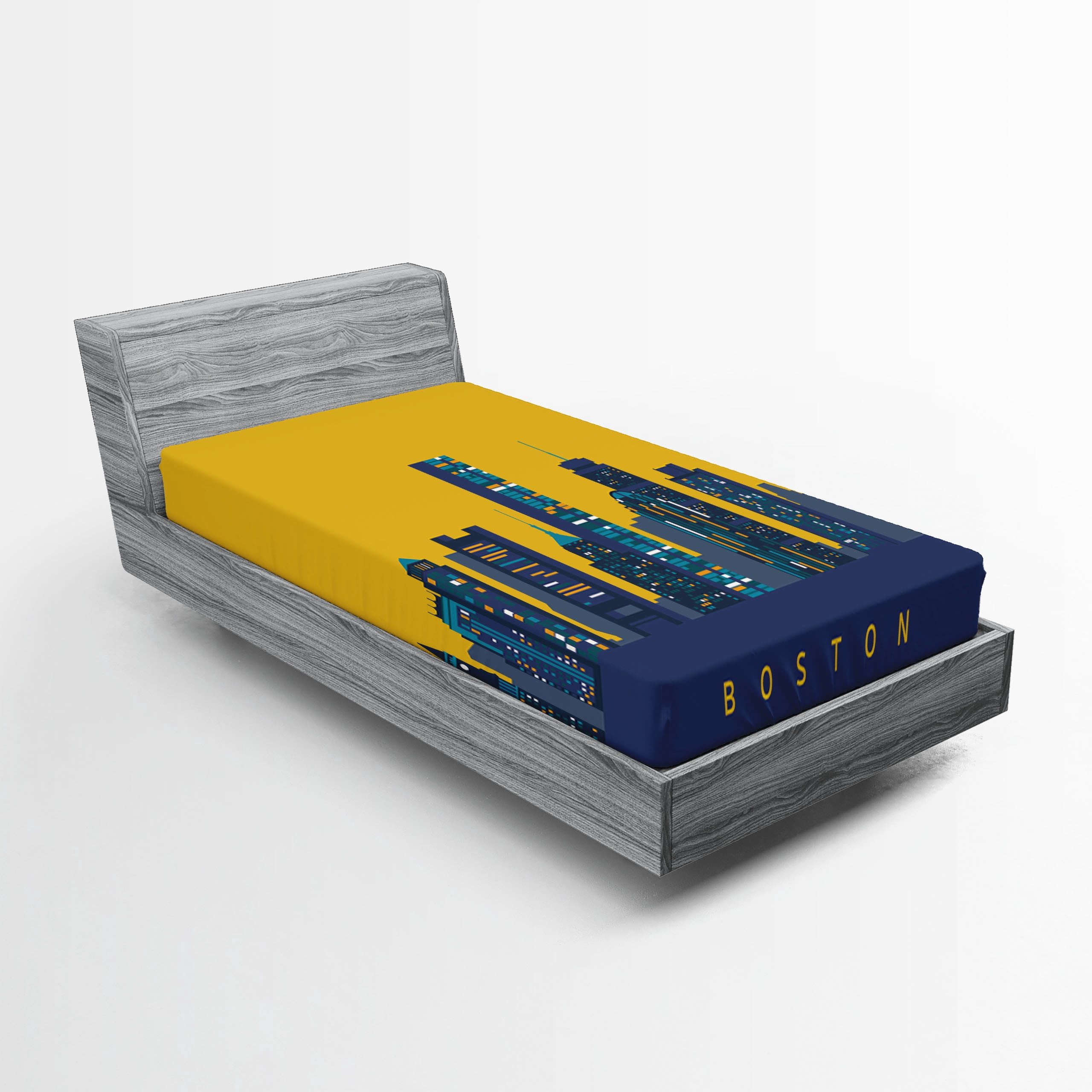 Boston Fitted Sheet, Iconic Buildings Flat City Illustration and Egg ...