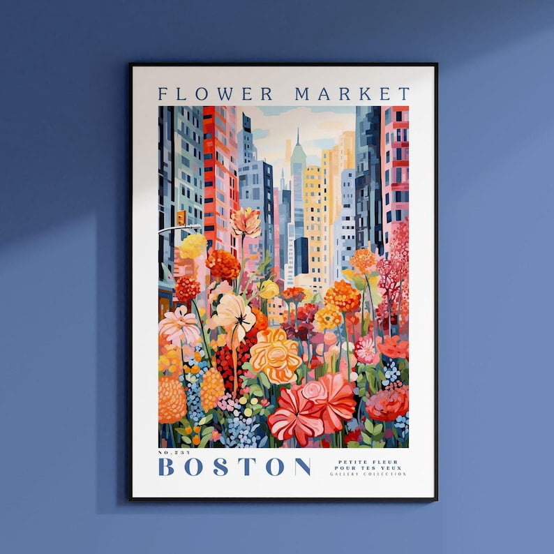Boston Flower Market Print, City Print, Travel Poster, Botanical Prints ...