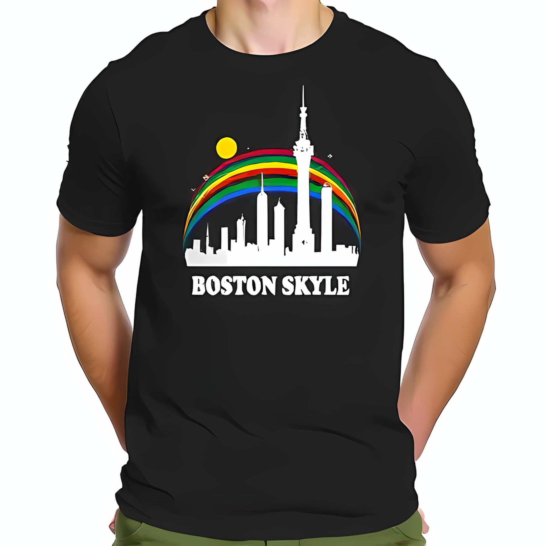 Boston Graphic T-Shirt with Rainbow and - Black Design Casual Wear ...