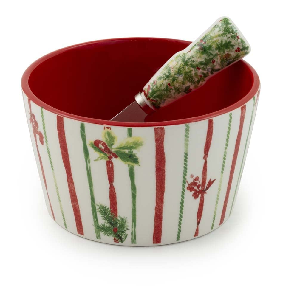 Boston International Holiday Ceramic Bowl and Stainless Steel Spreader ...