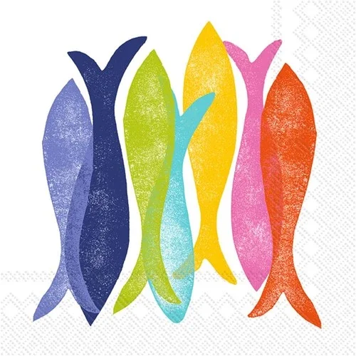 Boston International Ihr 3-Ply Cocktail Napkins 5"X5", Hand Stamp Fish ...