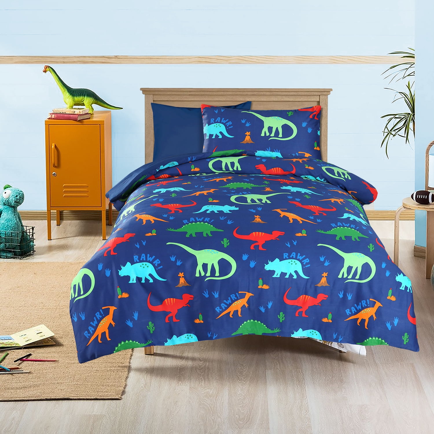 Boston Linen Co. Dinosaur Rawr Kids Duvet Cover Set, 100% Cotton ...