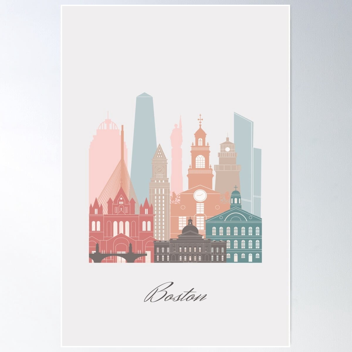 Boston, Ma, United States, Map Skyline - 01 Style Poster Wall Art ...