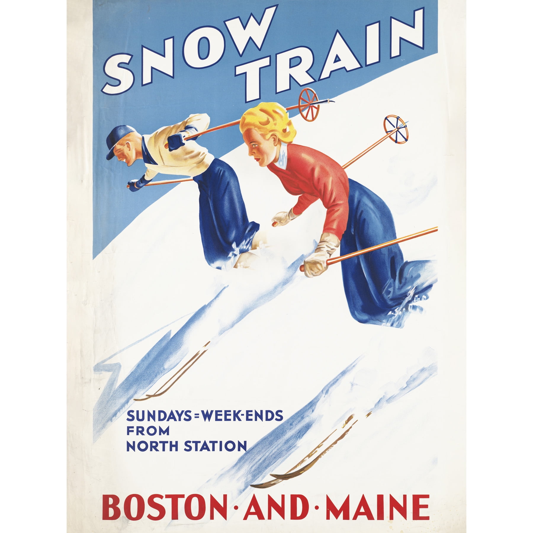 Boston Maine Snow Train Skiing Winter Snow Advert Extra Large Art Print ...