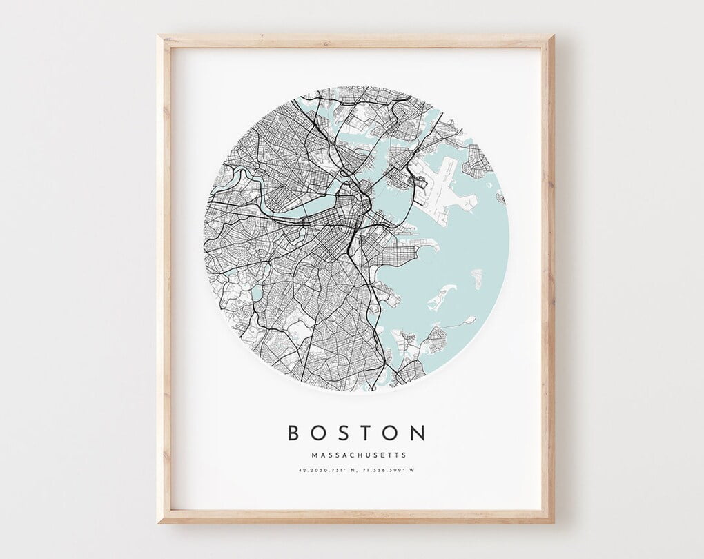 Boston Map Print, Boston Map Poster City Wall Art, Ma Road Map ...