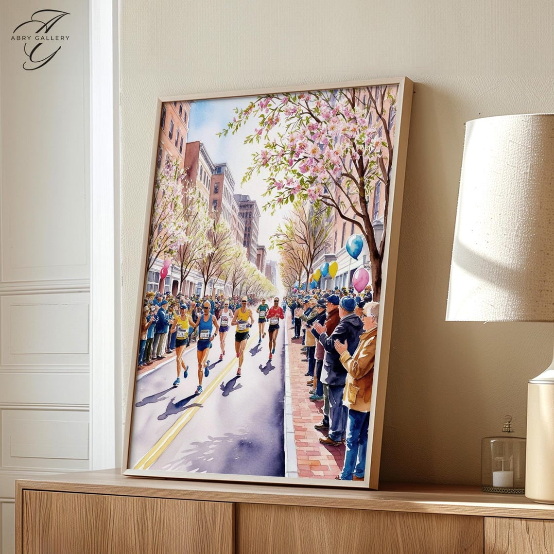 Boston Marathon Art Poster: Spring Street Scene, Stretched Canvas Size ...