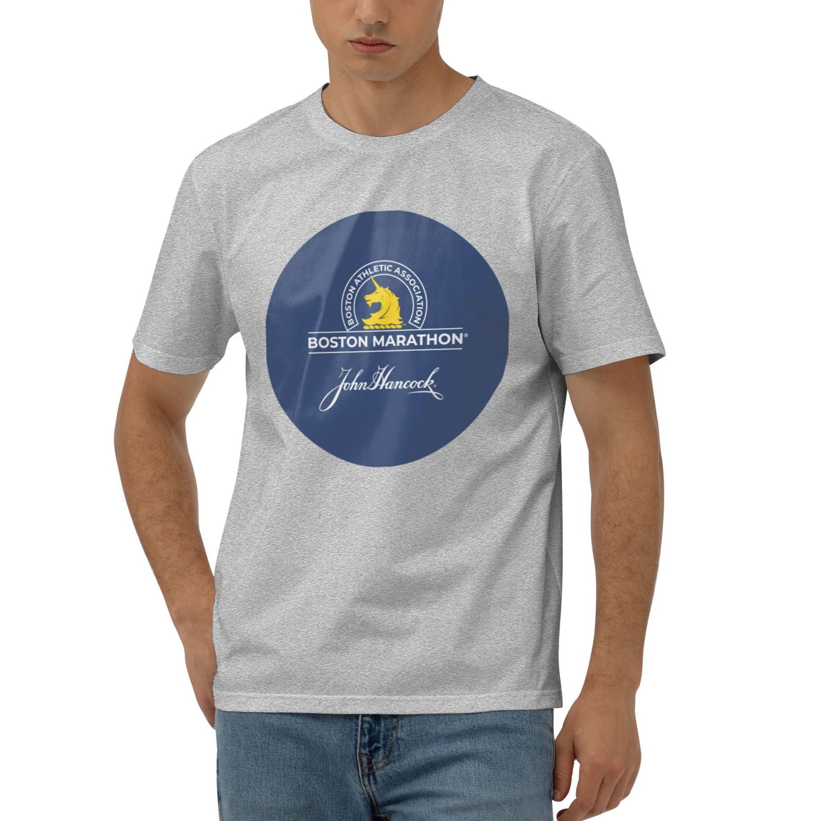 Boston Marathon Logo Men'S 170g Combed Cotton Short Sleeve T-Shirt ...