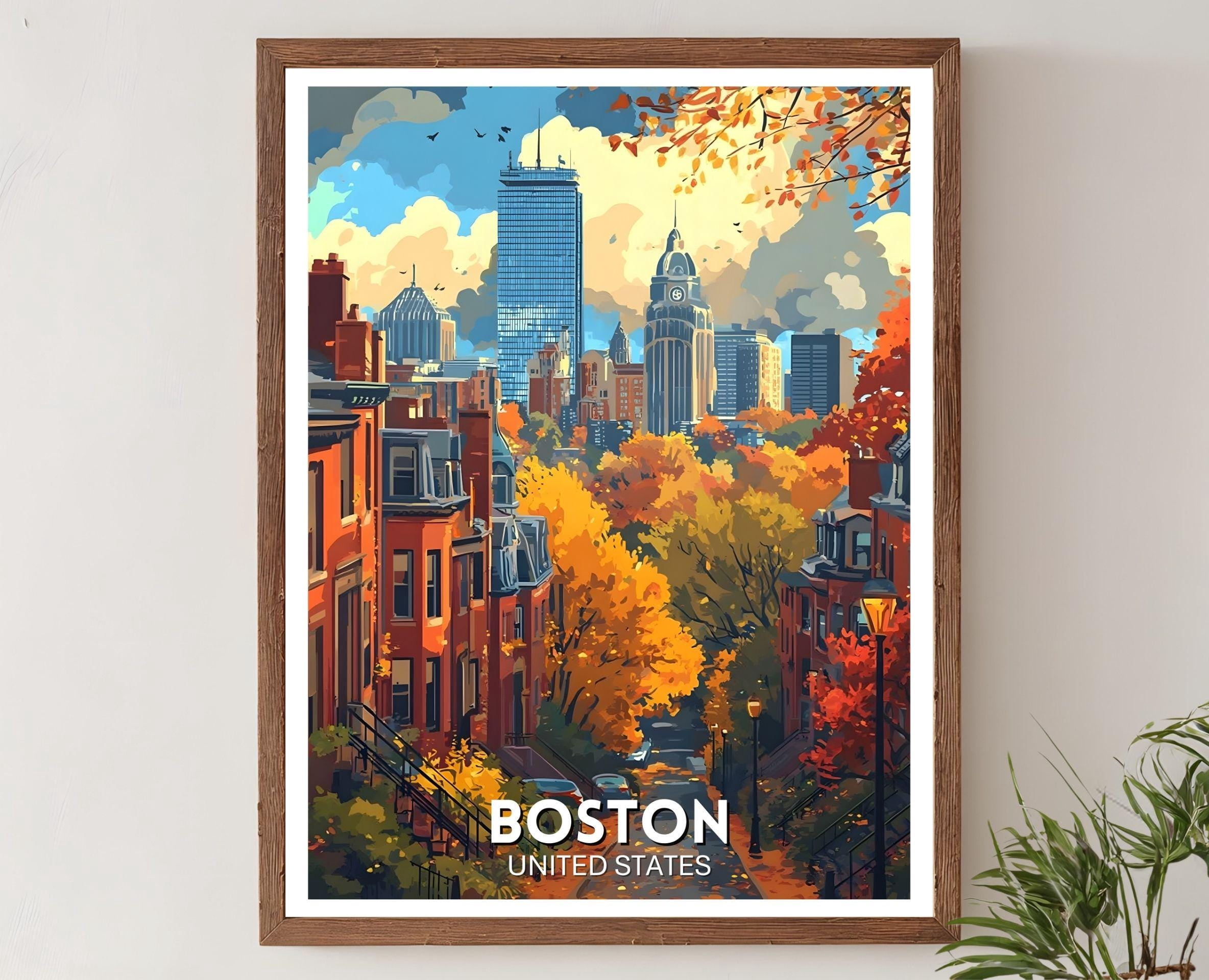 Boston Massachusetts Autumn City Skyline Travel Poster, Wall Art ...