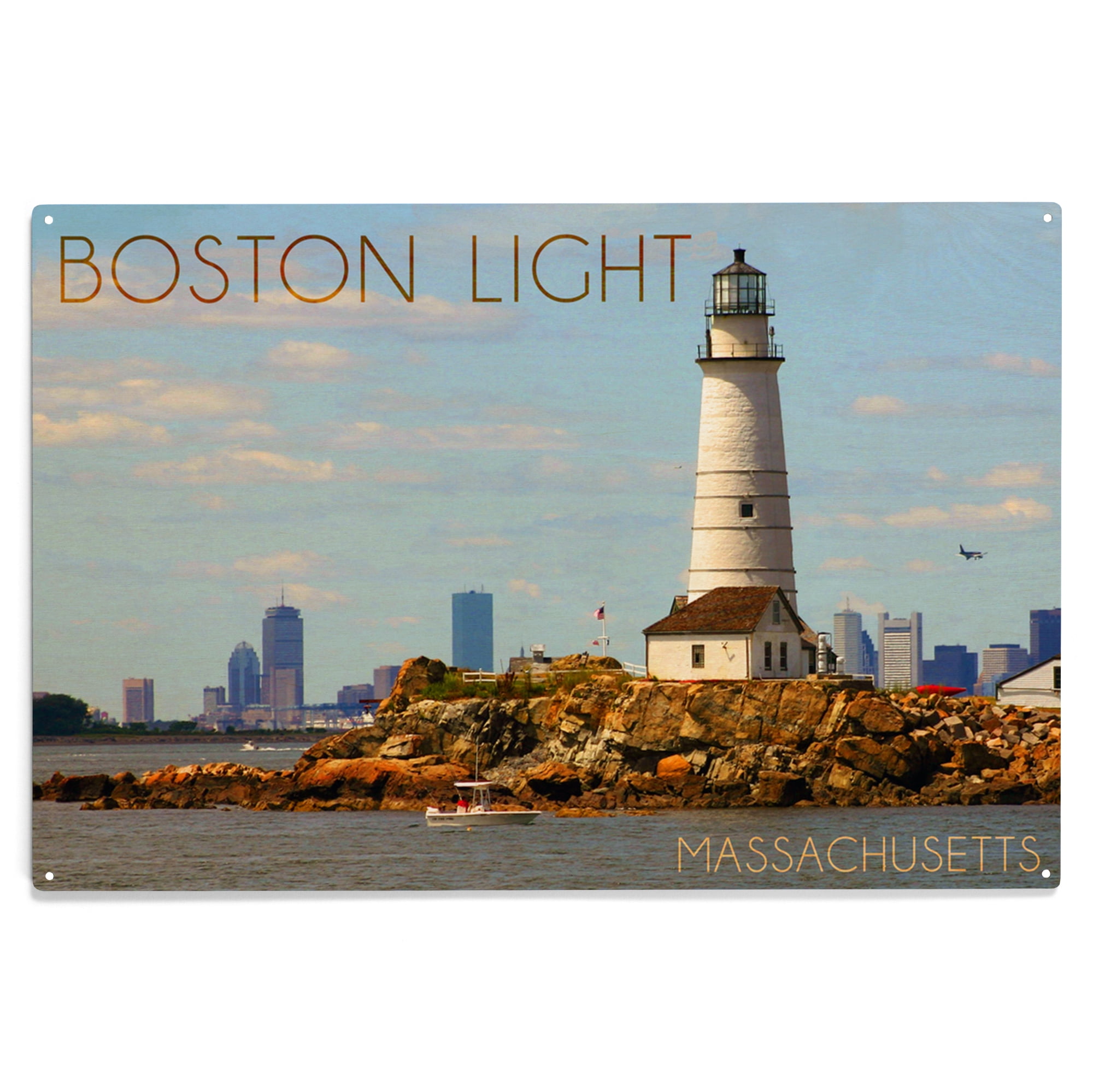 Boston, Massachusetts, Boston Light Birch Wood Wall Sign (10x15 Rustic ...