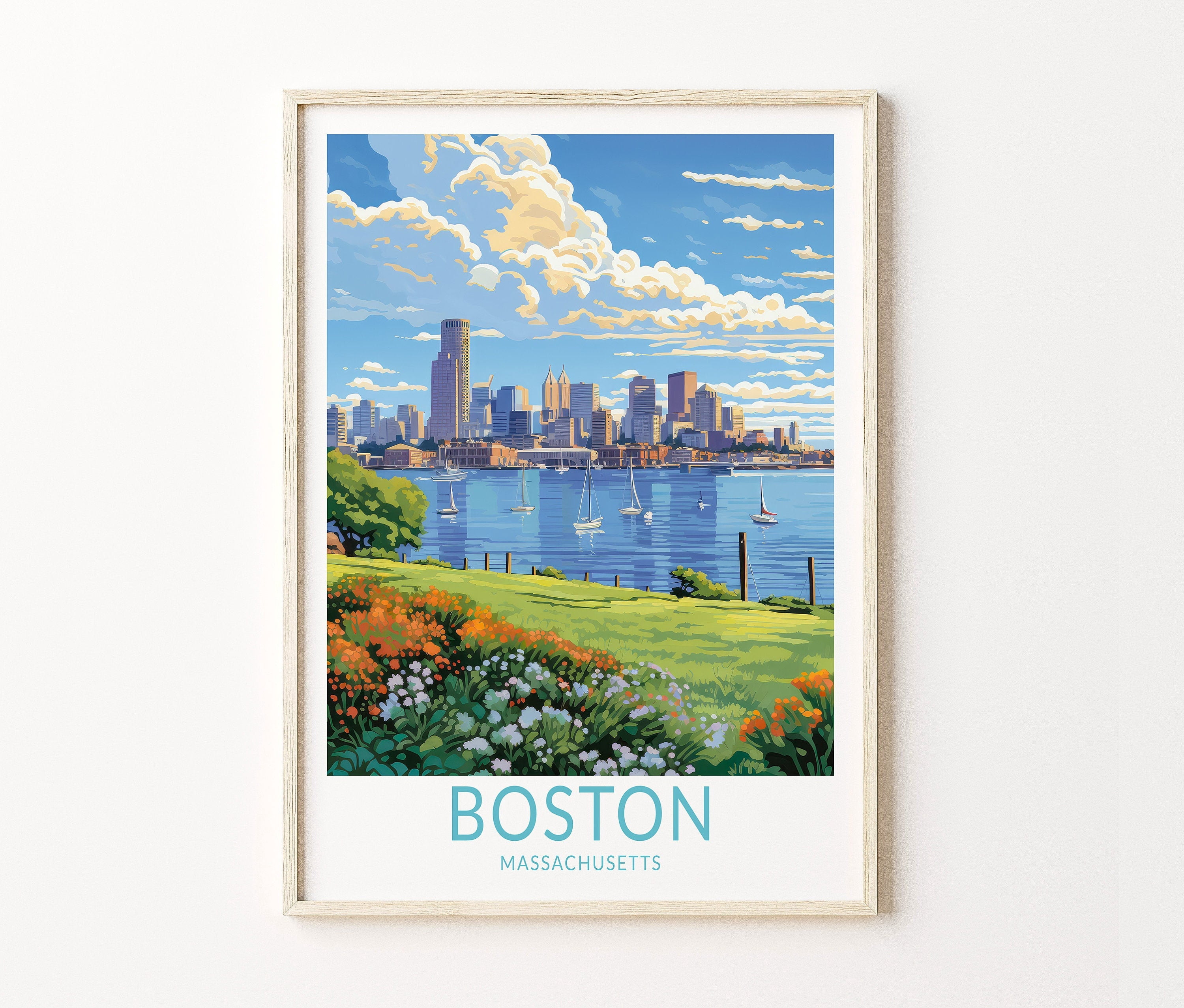 Boston Massachusetts City Skyline Travel Poster, Wall Art , Poster ...