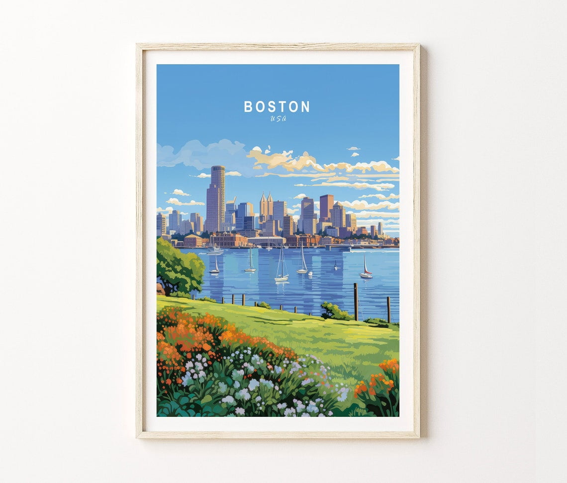 Boston Massachusetts City Skyline Urban Landscape Art Print, Unframed ...