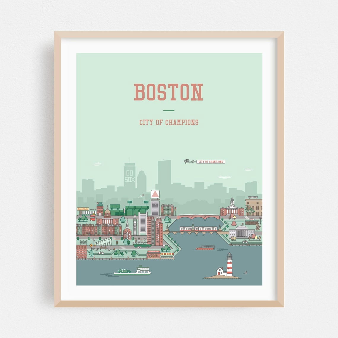 Boston Massachusetts Cityscape Skyline Illustration Quote Fine Retro ...