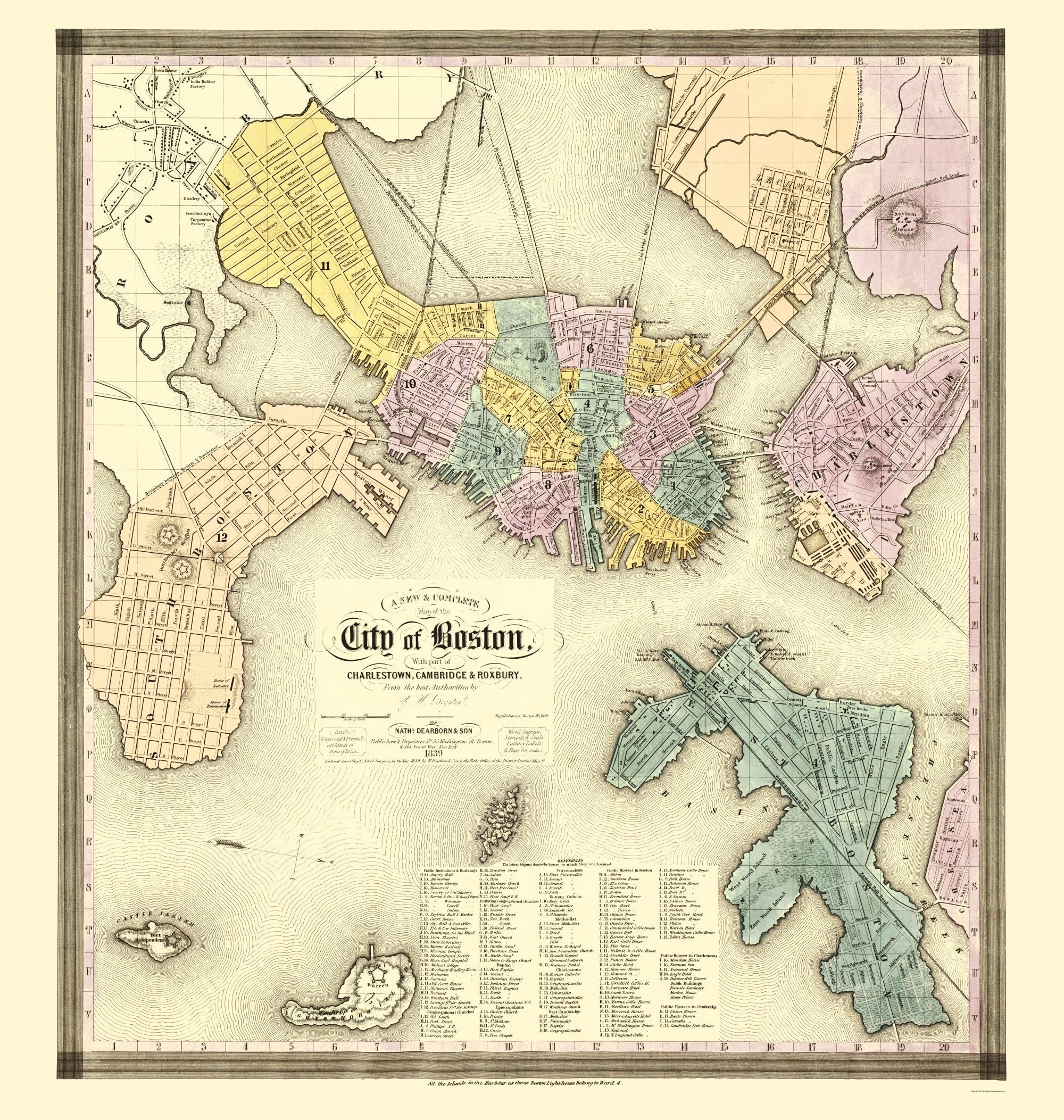 Historic City Map - Boston Massachusetts - Dearborn 1839 - 23 x 24.21 - Vintage Wall Art ...