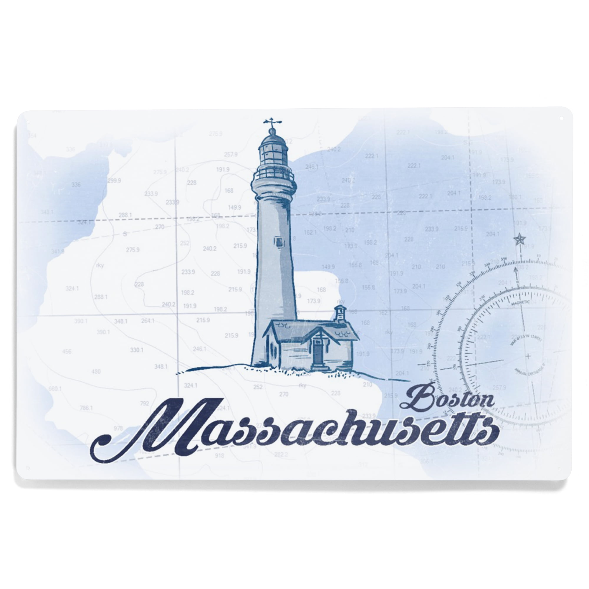 Boston, Massachusetts, Lighthouse, Blue, Coastal Icon (12x18 Aluminum ...