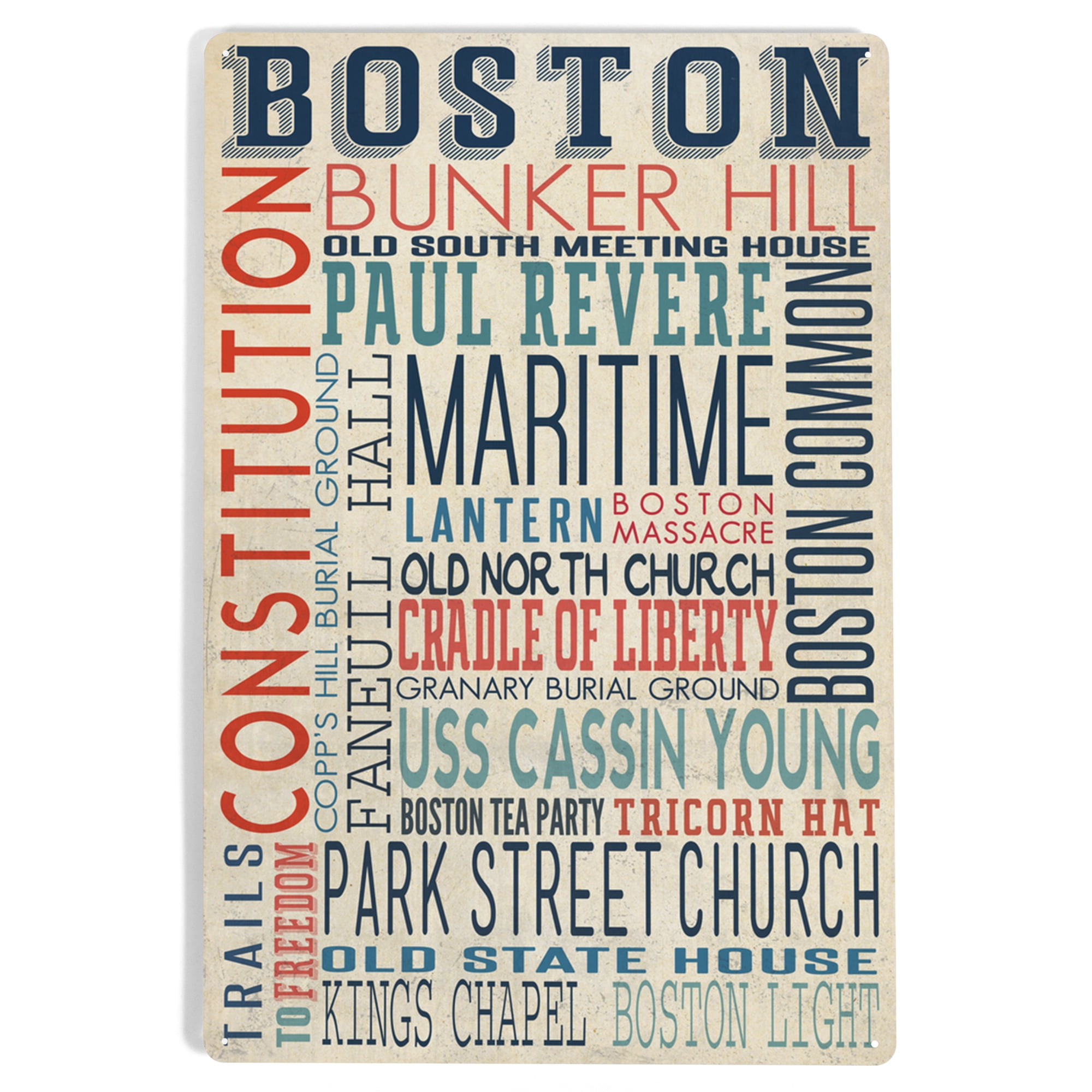 Boston, Massachusetts, Parchment, Typography (12x18 Aluminum Art ...