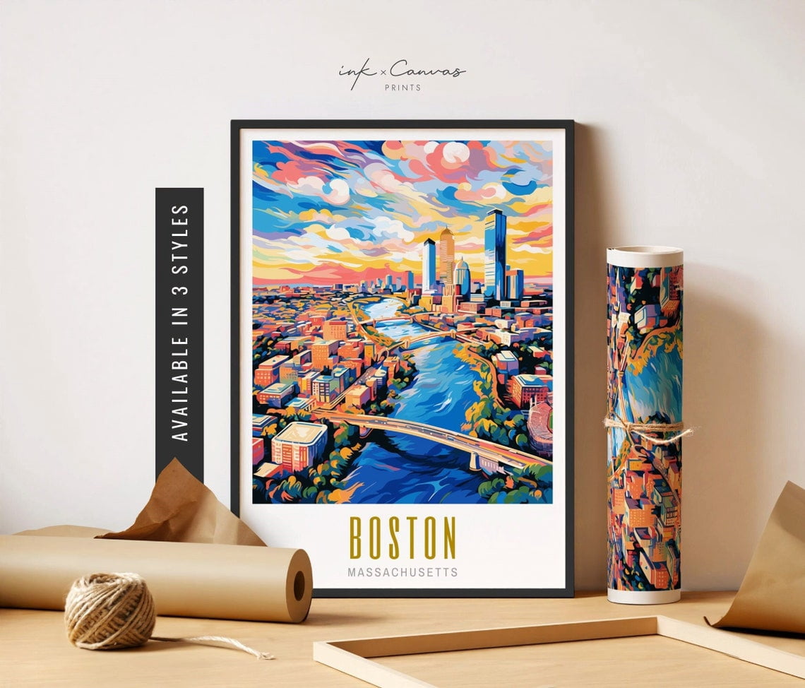 Boston Massachusetts Poster Boston City Skyline Poster Boston Art ...