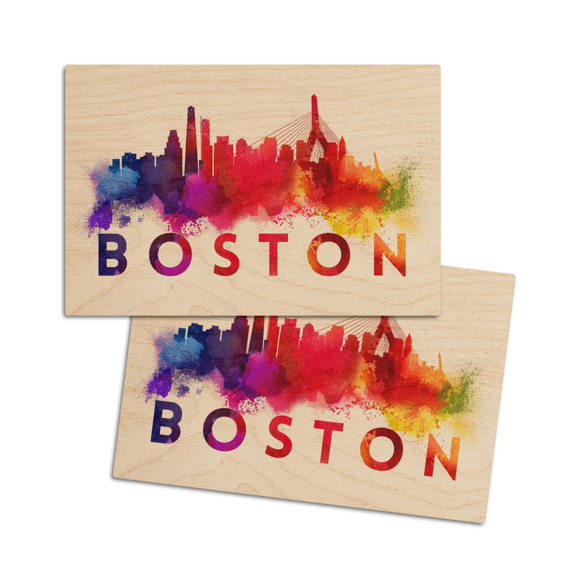Boston, Massachusetts, Skyline Abstract, White Background (4x6 Birch ...