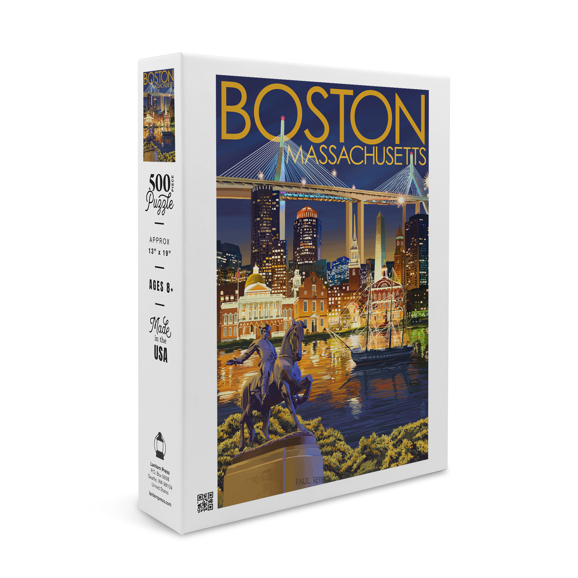 Boston, Massachusetts, Skyline at Night (19x27 inches, Premium 500 ...