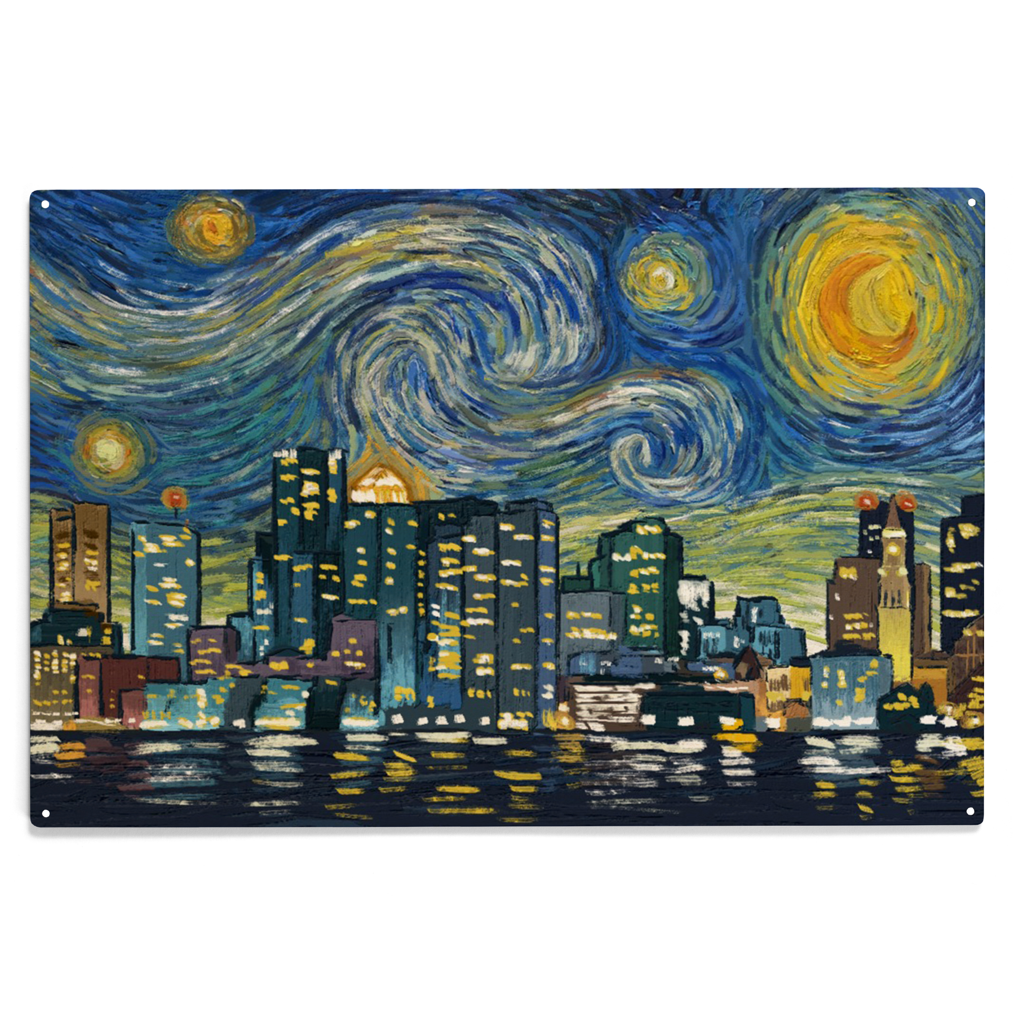 Boston, Massachusetts, Starry Night City Series Birch Wood Wall Sign ...