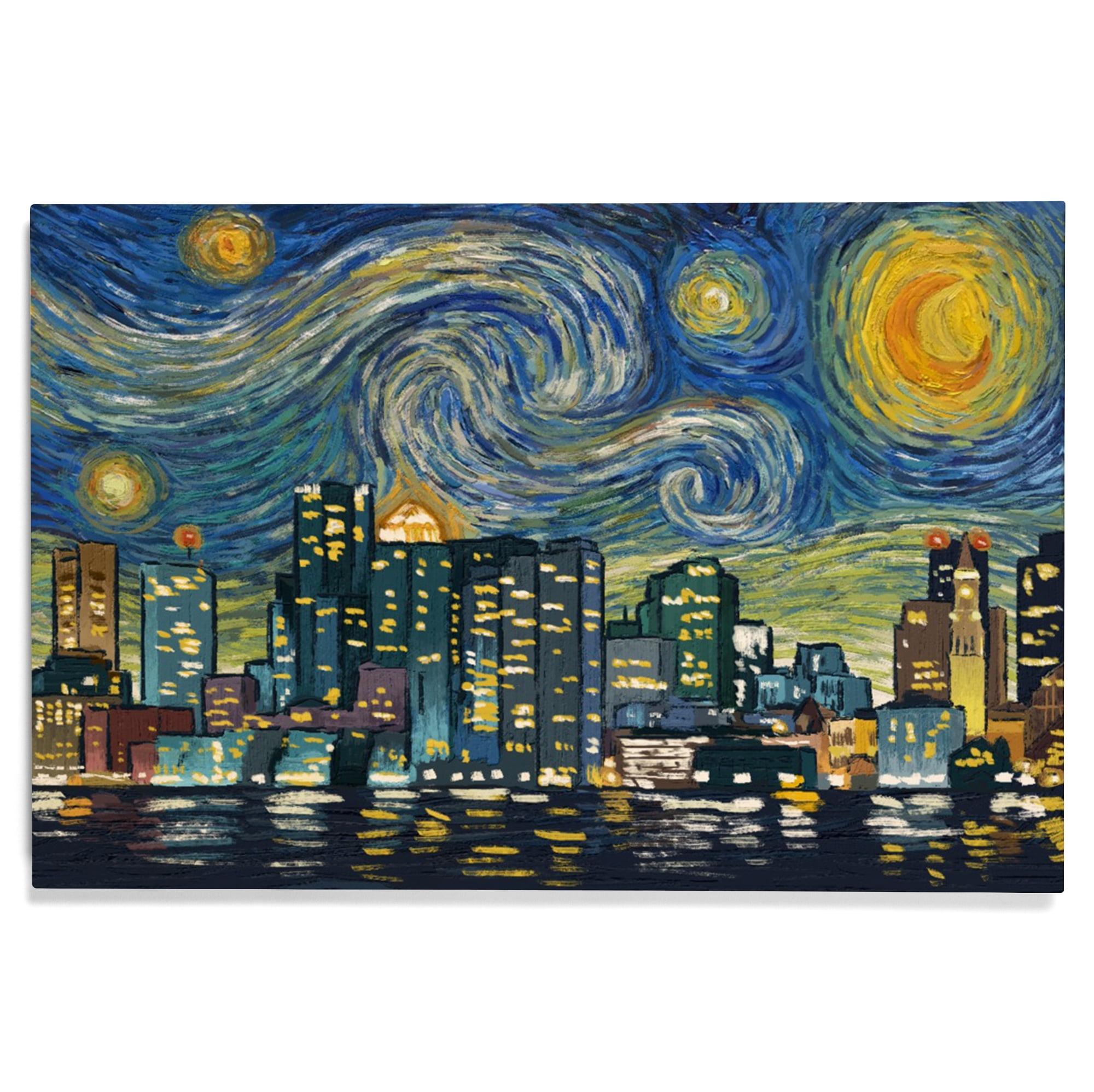 Boston, Massachusetts, Starry Night City Series Birch Wood Wall Sign ...