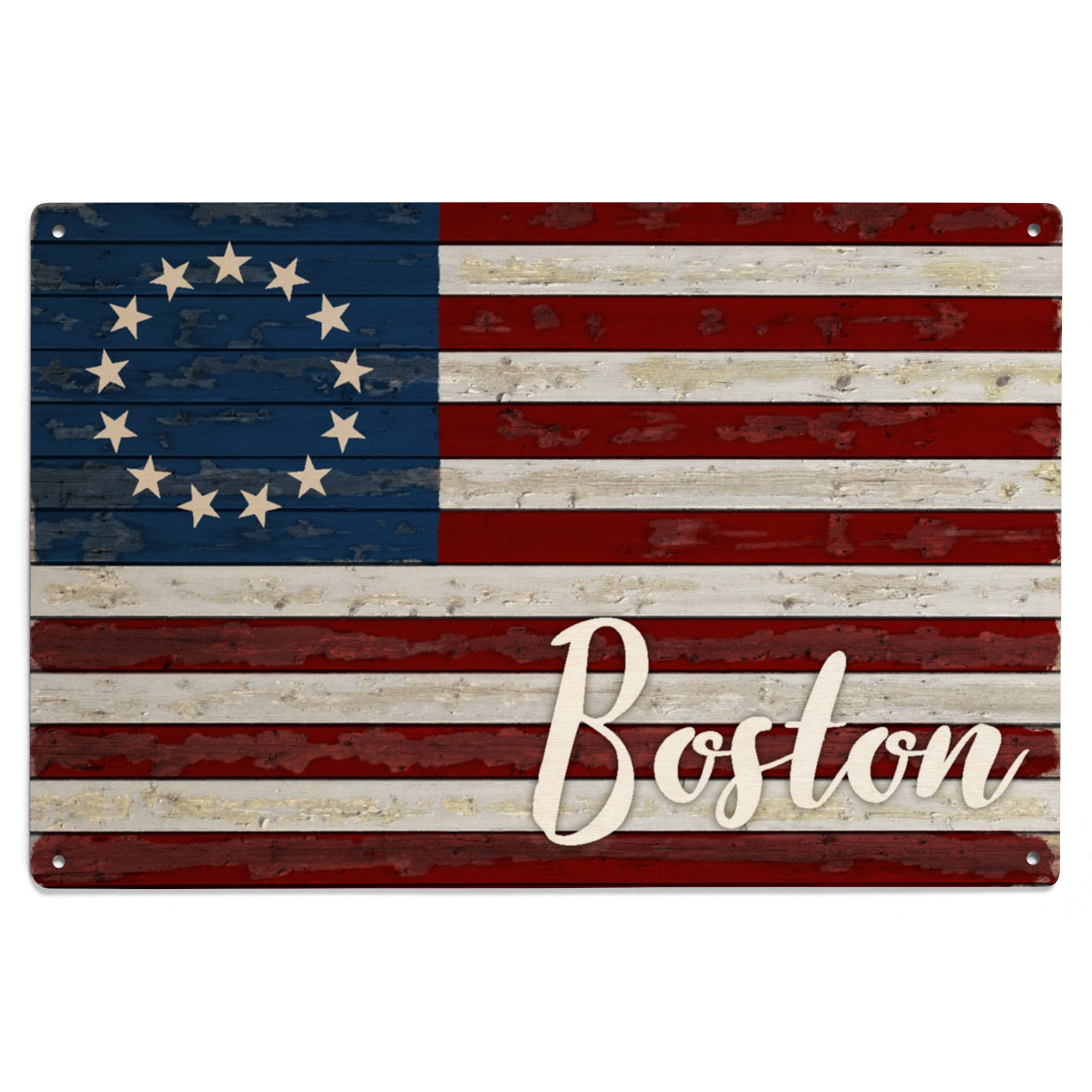 Boston, Massachusetts, Thirteen Star Flag, USA, Distressed Flag Birch ...