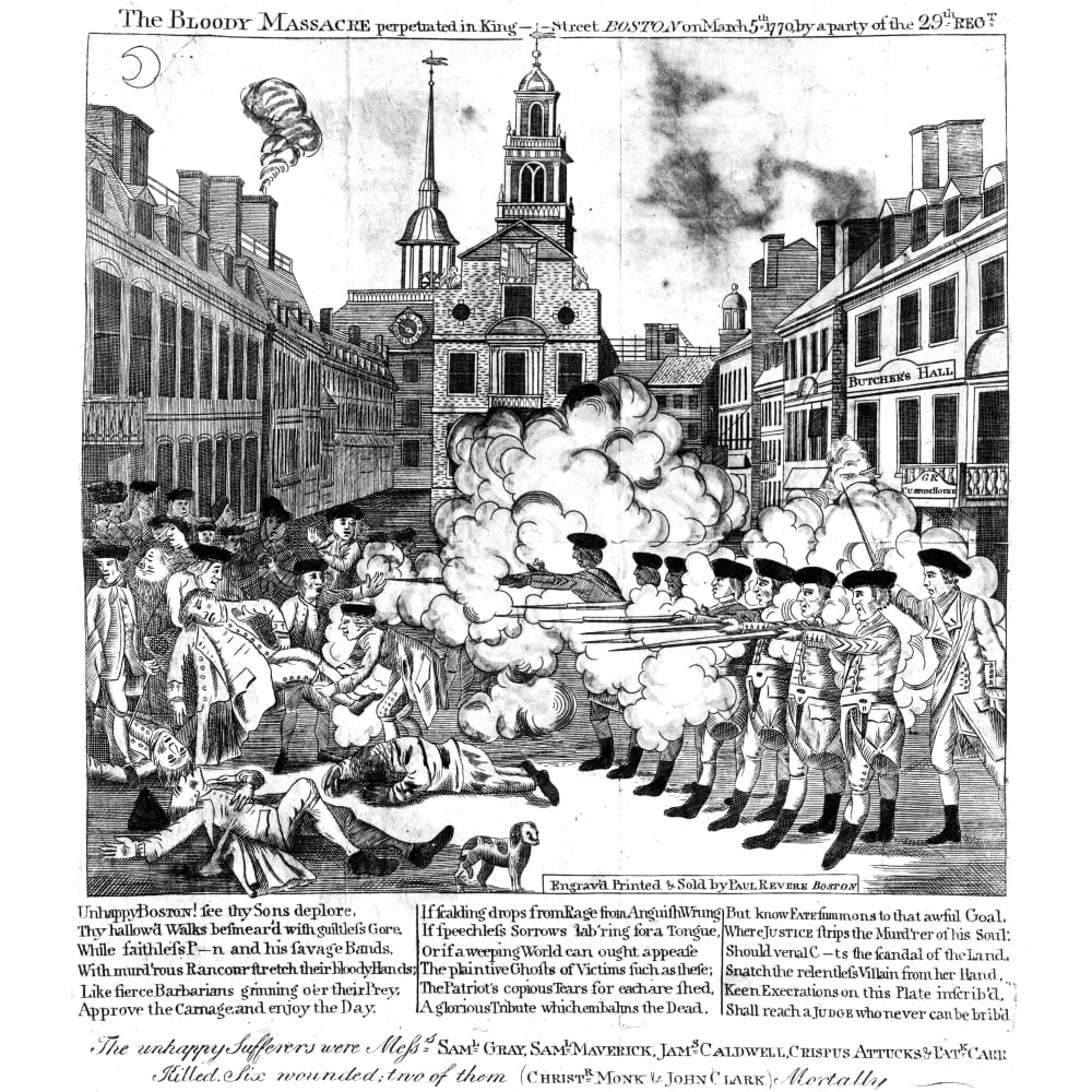 Boston Massacre 1770. Nthe Boston Massarce 5 March 1770. Line Engraving ...