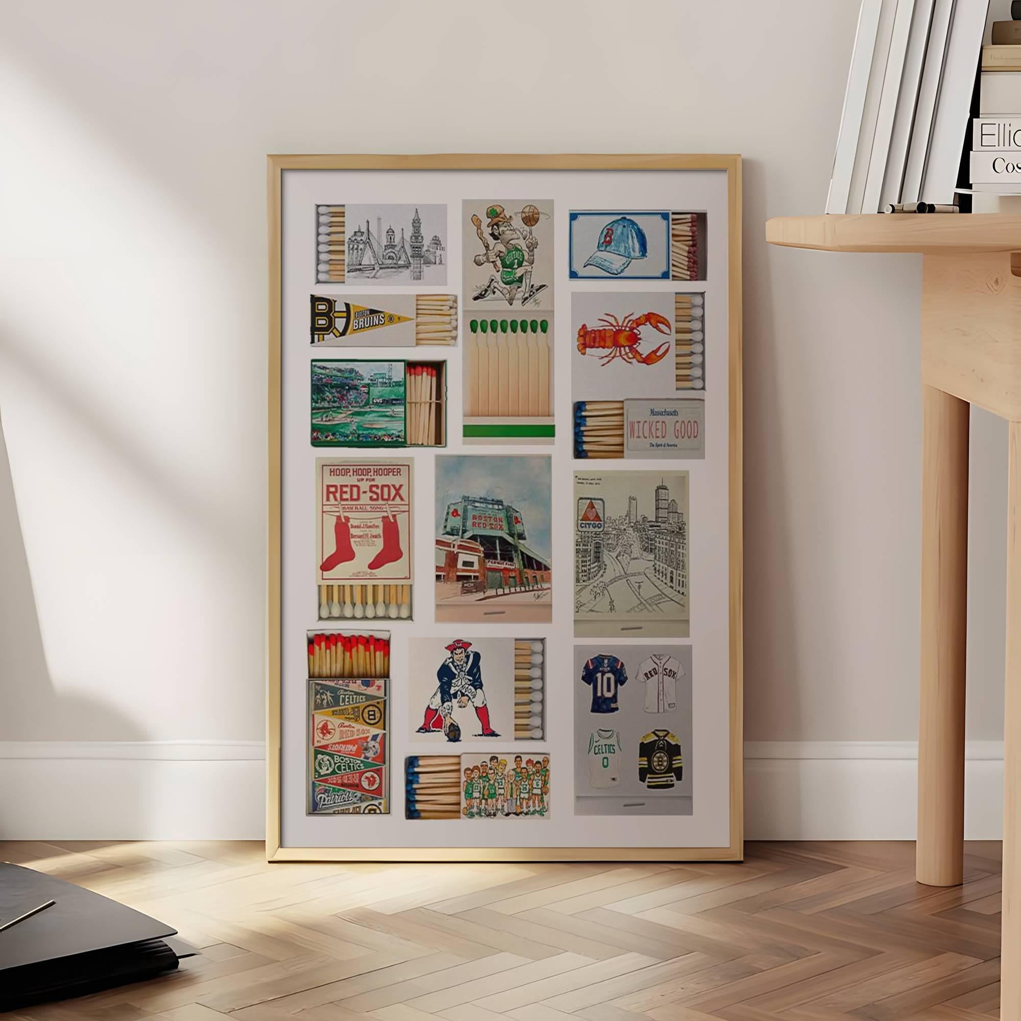 Boston Matchbox Label Collage, Vintage Sports & City Icons, Red Sox ...