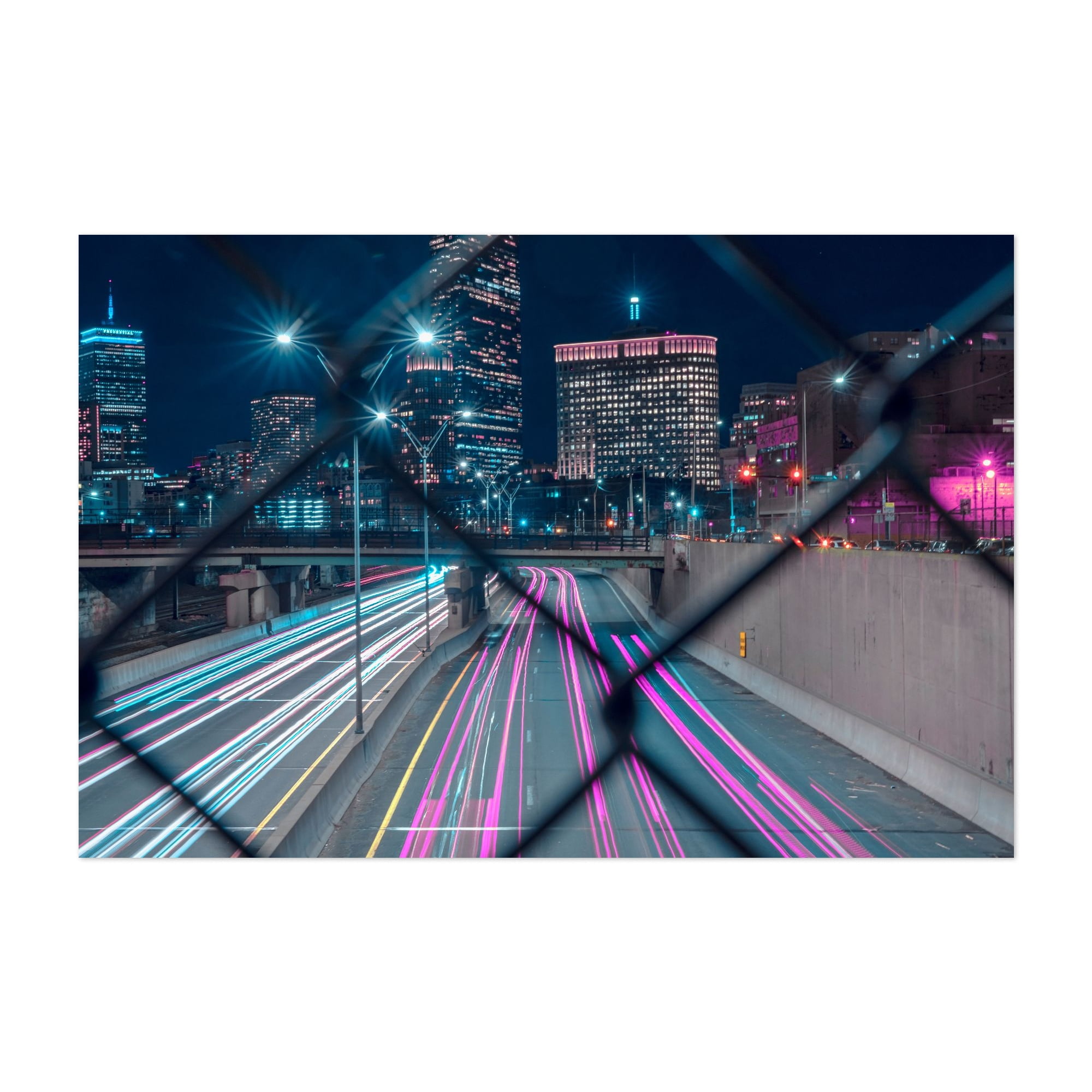 Boston Night Cityscape with Light Trails - Boston Massachusetts ...