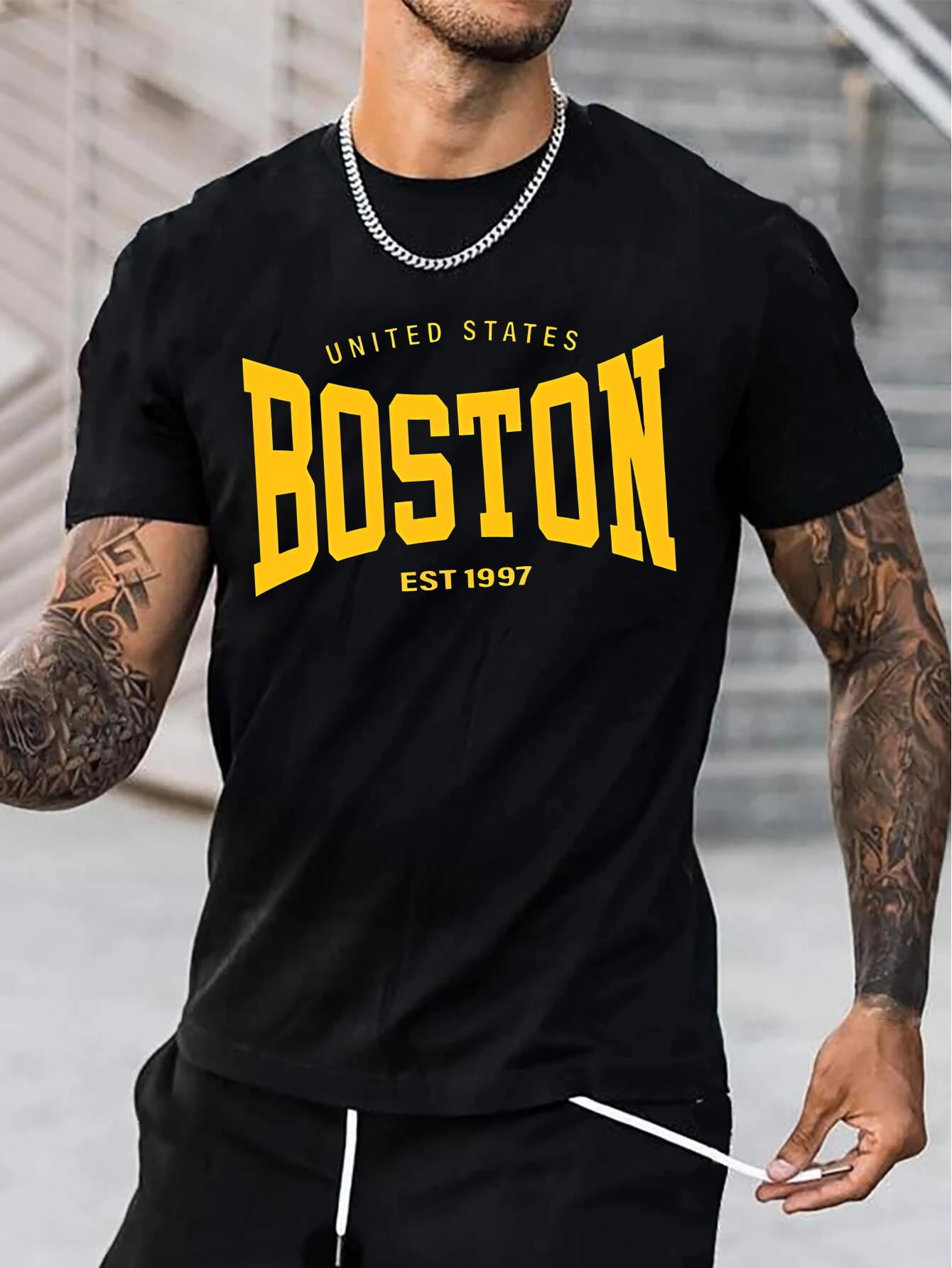 Boston' Print Tee Shirt, Tee For Men, Casual Short Sleeve T-shirt For ...