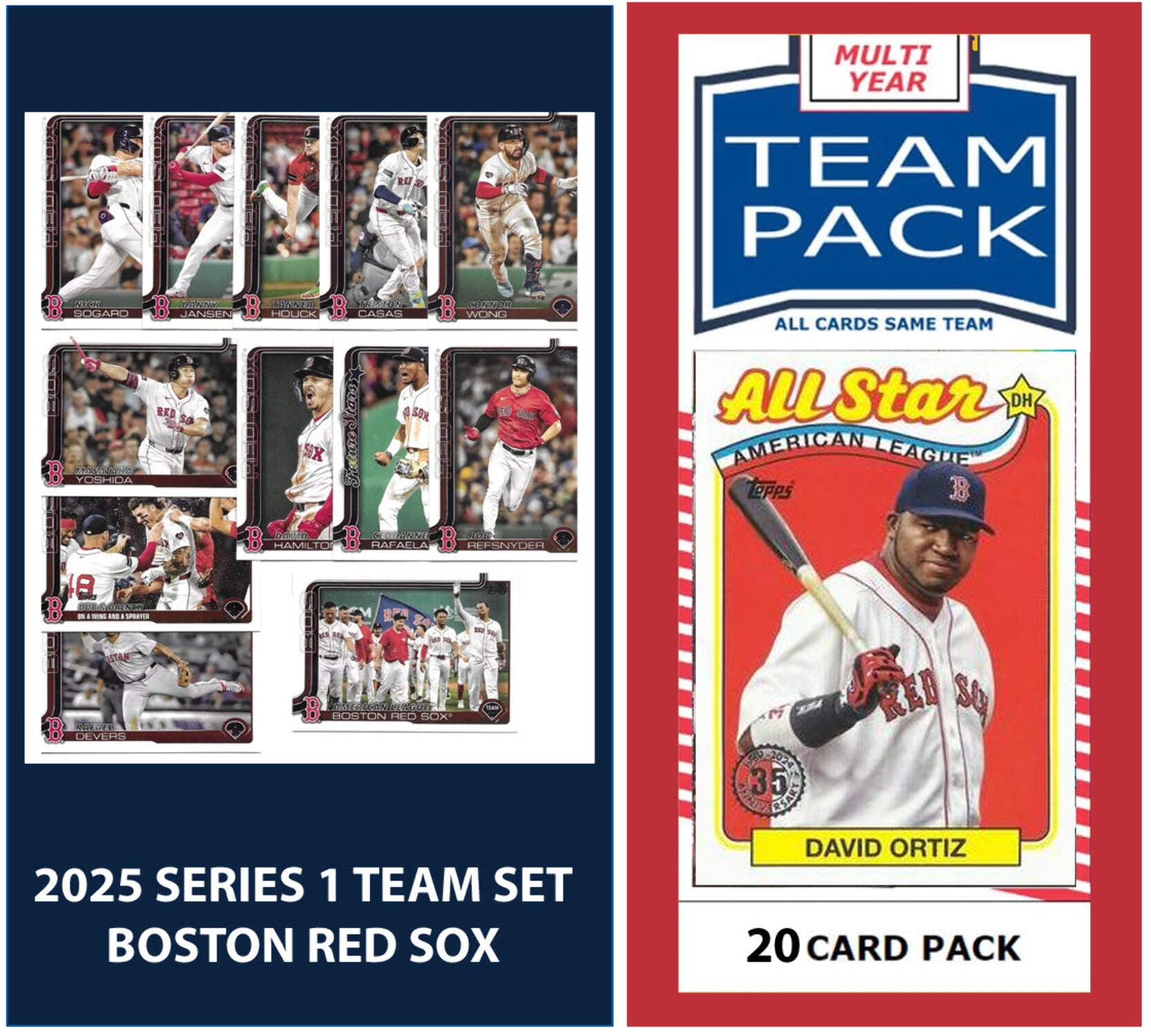 Red Sox Multiyear 20 Card Pack David Ortiz + 2025 Topps Series 1 Team ...