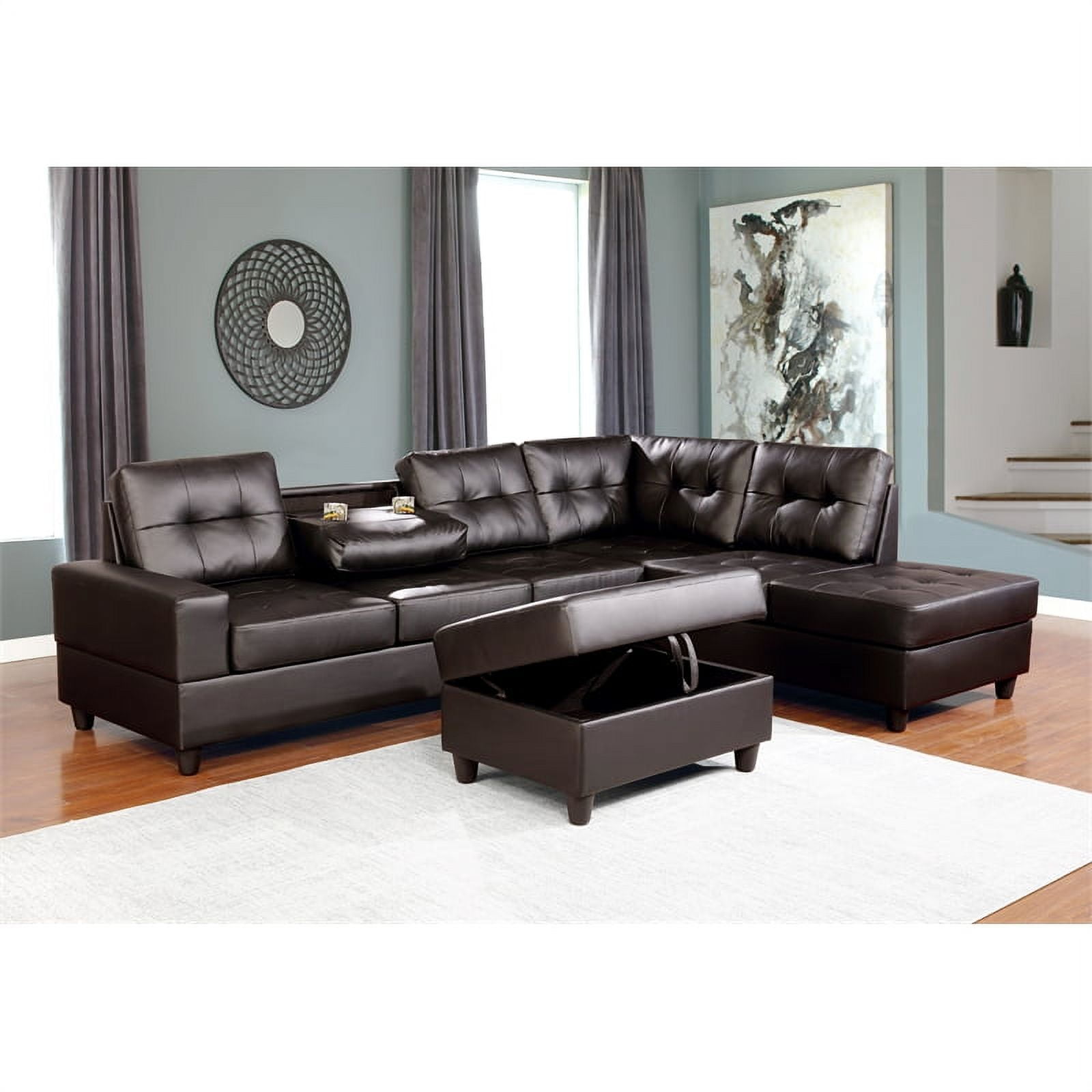 Boston Reversible Sectional Made with Wood Finish in Brown - Walmart.com