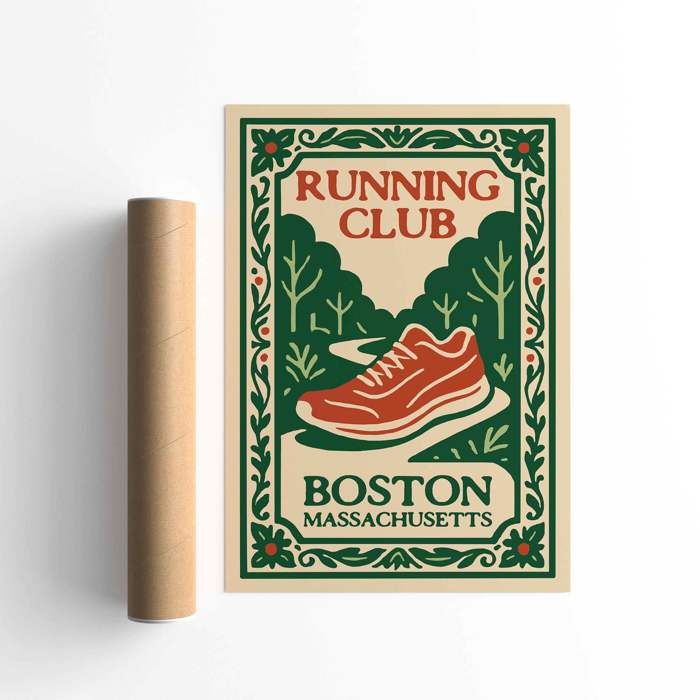 Boston Running Club Poster: Vintage Jogging Wall Art UNFRAMED Poster ...