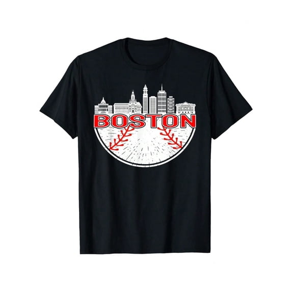 Boston Skyline Graphic T Shirt Classic Fit Cotton Tee With Baseball Bat ...