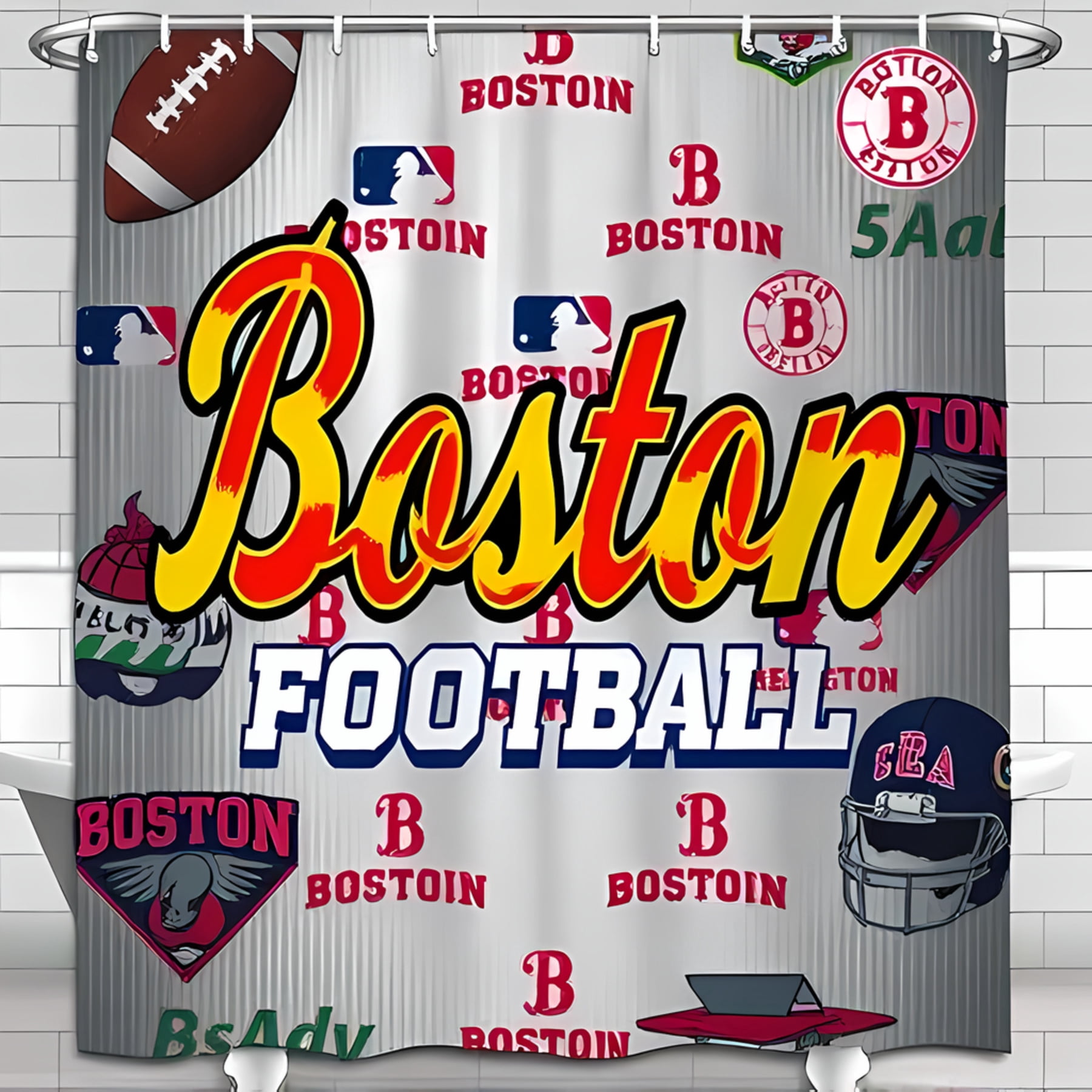 Boston Sports Collage Shower Curtain - Bold 'Boston FOOTBALL' Design ...