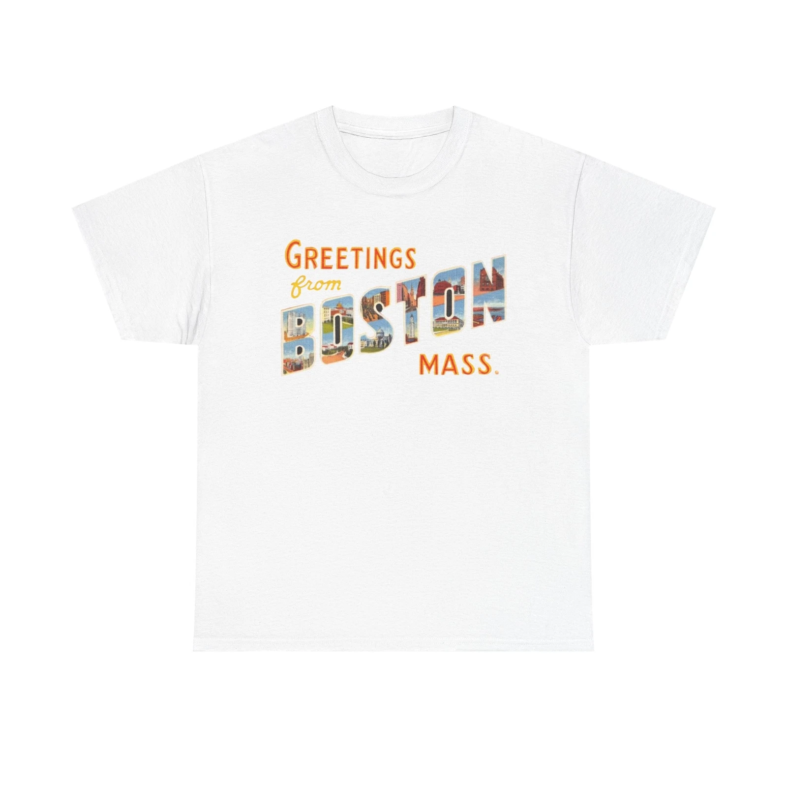 Boston T-shirt vintage postcard skyline retro Dunkinâ€™s Unisex Heavy Cotton Tee - Walmart.com