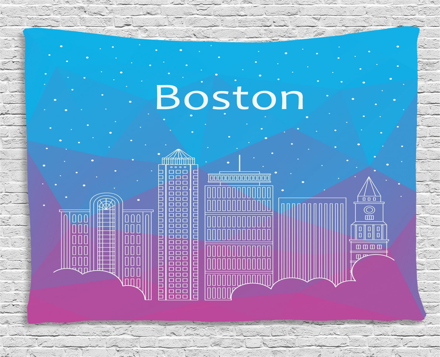 Boston Tapestry, High Buildings Soaring Above the Clouds Linear Hand ...