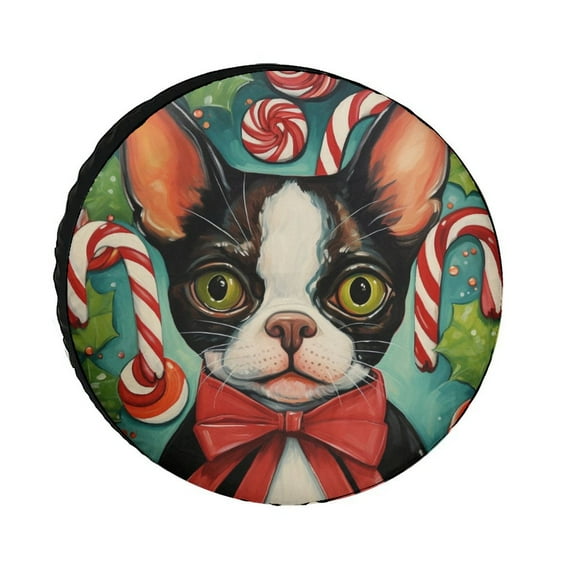 Boston Terrier With Candy Canes Camper Spare Tire Cover Xmas Lovely ...