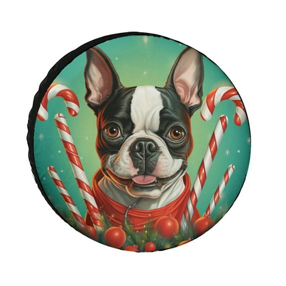 Boston Terrier With Candy Canes Camping Spare Tire Cover Merry ...